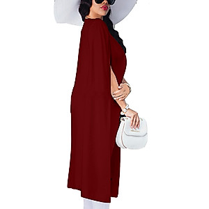 LYANER Women's Cape Long Sleeve Work Wear Blazer Jackets Long Cape Coat Burgundy# XX-Large