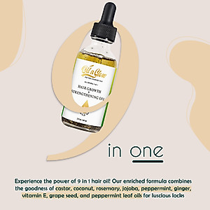 9 in 1 Natural Hair Growth Serum & Strengthening Oil with Rosemary, Jojoba, Coconut, Castor, Grape Seed Oil & Peppermint Leaf for Split Ends and Dry Scalp Treatment 2 FL