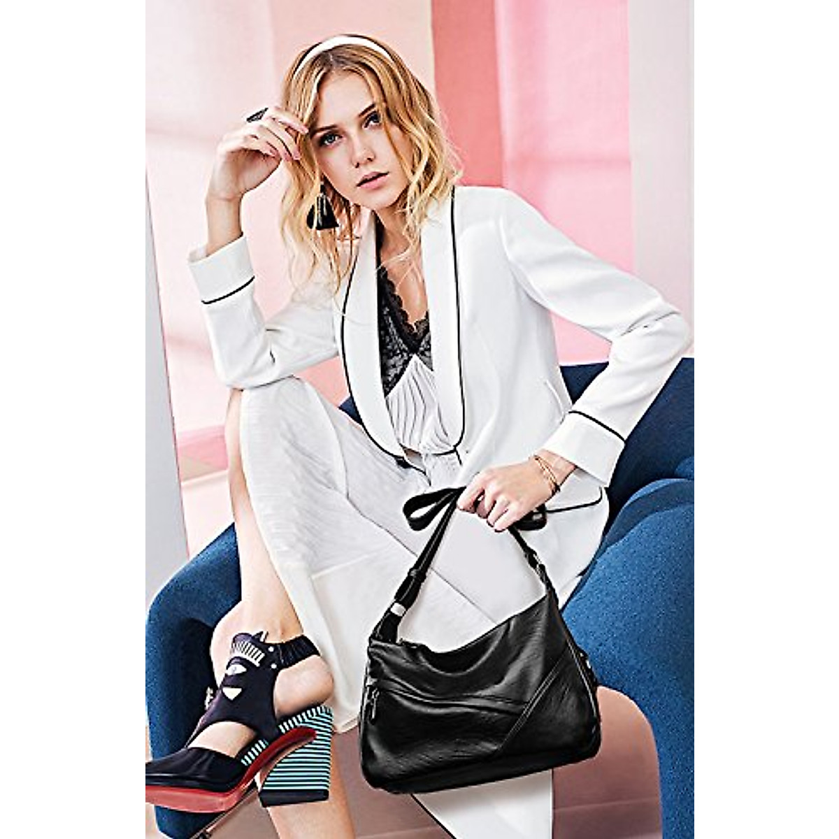 Covelin Women's Retro Sling Shoulder Bag from, Leather Crossbody Tote Handbag Black