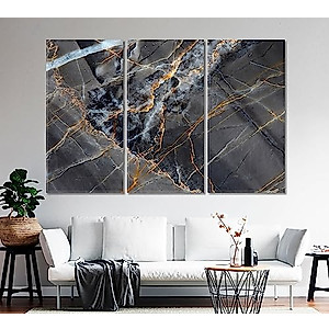 Yellow and Dark Gray Marble Canvas Print 3 Panels / 36x24 inches