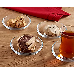 Pasabahce Premium Clear Glass Plate Saucers Set of 6, Safe in Microwave, Great for Servicing Cookies, Snacks, Fruits, Coffee, and Tea Cups, Housewarming Idea