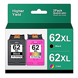 62XL Ink Cartridges Black/Color Combo Pack Replacement for HP 62XL 62 XL for Envy 5540 5640 5660 7644 7645 OfficeJet 5740 8040 OfficeJet 200 250 Series Printer (1 Black, 1 Tri-Color, 2-Pack)