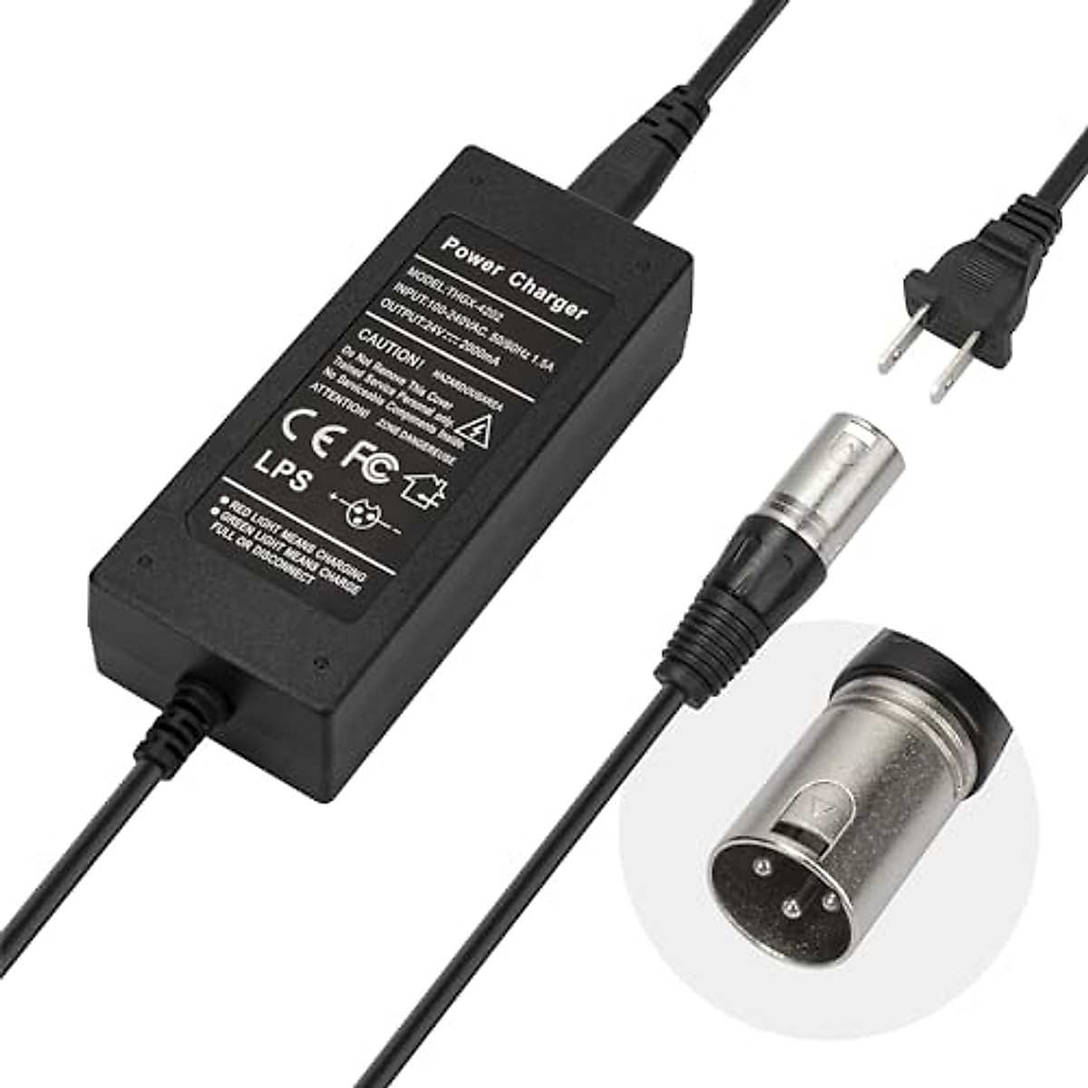 ANTOBLE 24V 2A Scooter Charger Compatible with Pride Mobility Go-Go Elite Ezip Jazzy Power Chair XLR Electric Scooter Battery Charger for Pride Mobility Scooter Parts Power Supply Adapter Replacement