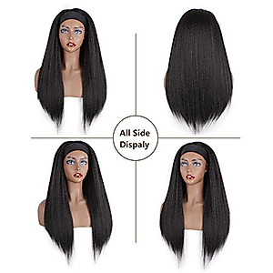 Kachanaa Kinky Headband Wigs for Black Women Natural Glueless Synthetic Yaki Straight Wigs for Women 22 Inch (1B#)
