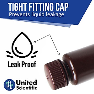 United Scientific Supplies 33462 | Laboratory Grade HDPE Wide Mouth Amber Reagent Bottle | Designed for Laboratories, Classrooms, or Storage at Home | 60mL (2oz) Capacity | Pack of 72