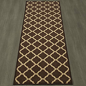 Machine Washable Elegant Trellis Design Non-Slip Rubberback 2x5 Traditional Runner Rug for Hallway, Kitchen, Bedroom, Entryway, 20" x 59", Brown