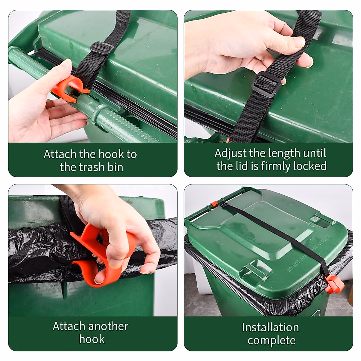 TLPCRKI Trash Can Lock, Universal Trash Can Lid Lock, Trash Can Locks Strap for Animals, Adjustable Garbage Can Locks Security Strap,Locking Trash Can for Outside Raccoon and Strong Winds