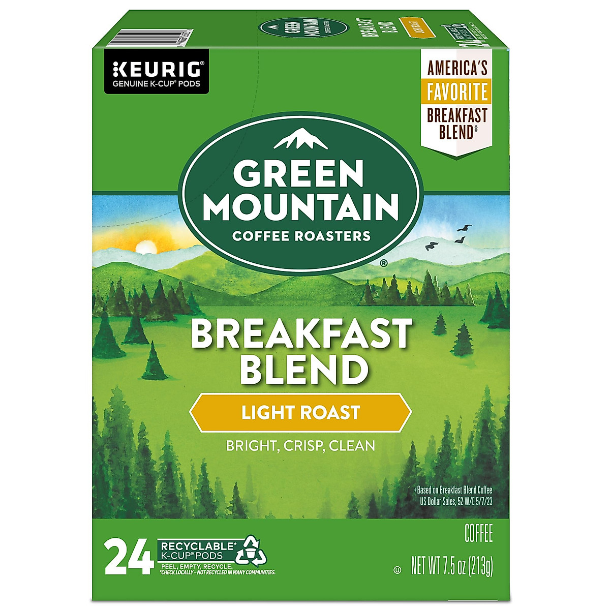Green Mountain Coffee Roasters Breakfast Blend Single-Serve Keurig K-Cup Pods, Light Roast Coffee, 24 Count (Pack of 4)
