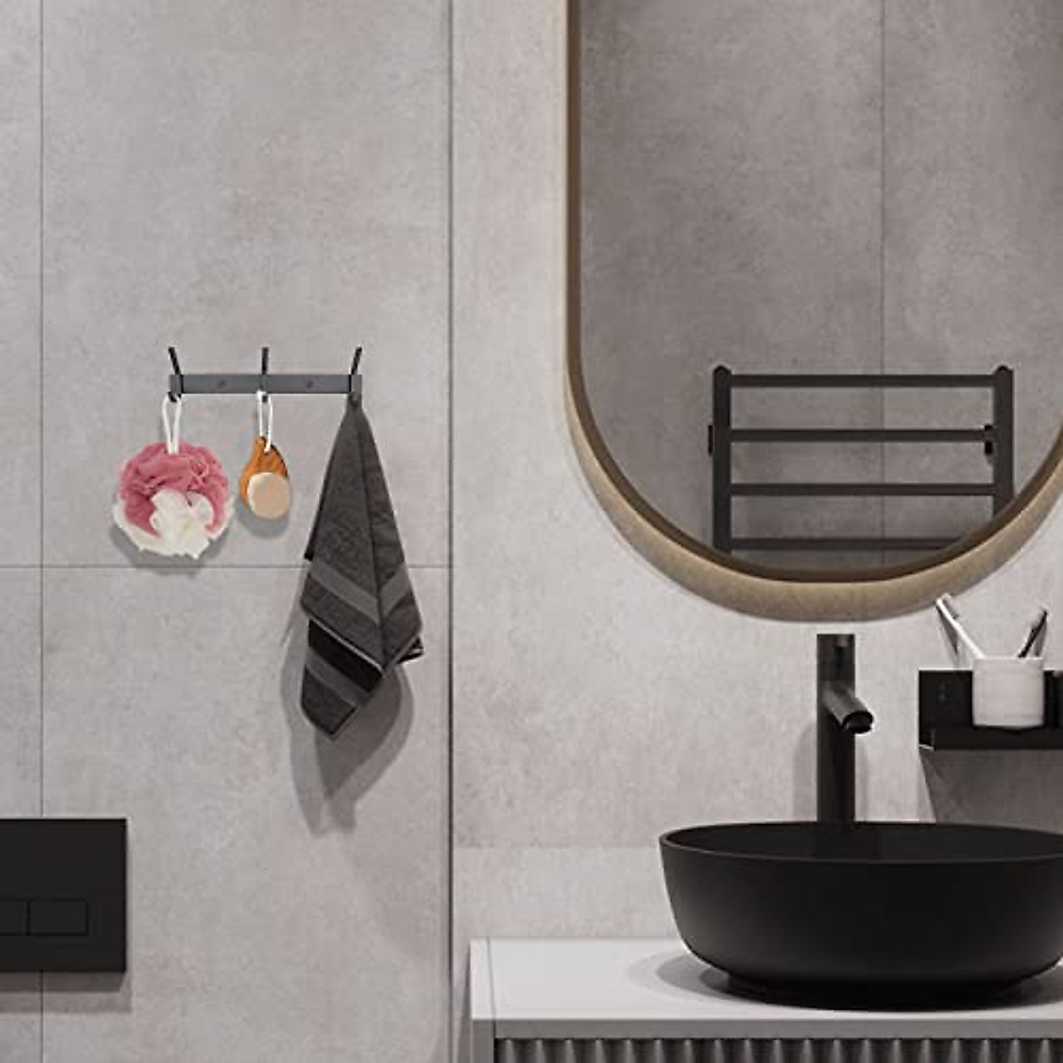 SCUNDA Stainless Steel Coat Rack Wall Mount with 3 Hooks, Metal Wall Hook for Hanging Entryway, Bathroom, Mudroom, Kitchen (Matte Black, 11 inch,1 Pack)