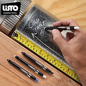 Listo 1620 and 162 Marking Pencils Kit, 12 Pencils, 72 Refill Leads - Orange, Chisel Tip, Firm, Flat End, Ideal for Marking and Writing on Hard Surfaces, Construction Theme, Not Water Resistant