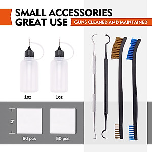 Raiseek Gun Cleaning Kit Rifle Pistol Shotgun Universal Cleaning Kit for 20GA 12GA .45 .40 .357/.380/.38/9MM .338 .325/8mm .30/7.62MM .270 .250 .243 .22 .17 All Calibers (Brass Jags-Orange)