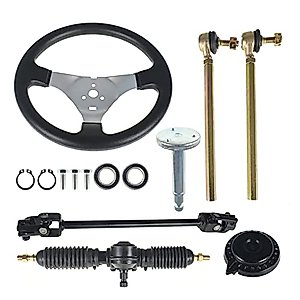 labwork 300mm Steering Wheel Steel Kit 320mm Gear Rack Pinion Adjustable Shaft Set Replacement for 110cc Go Kart