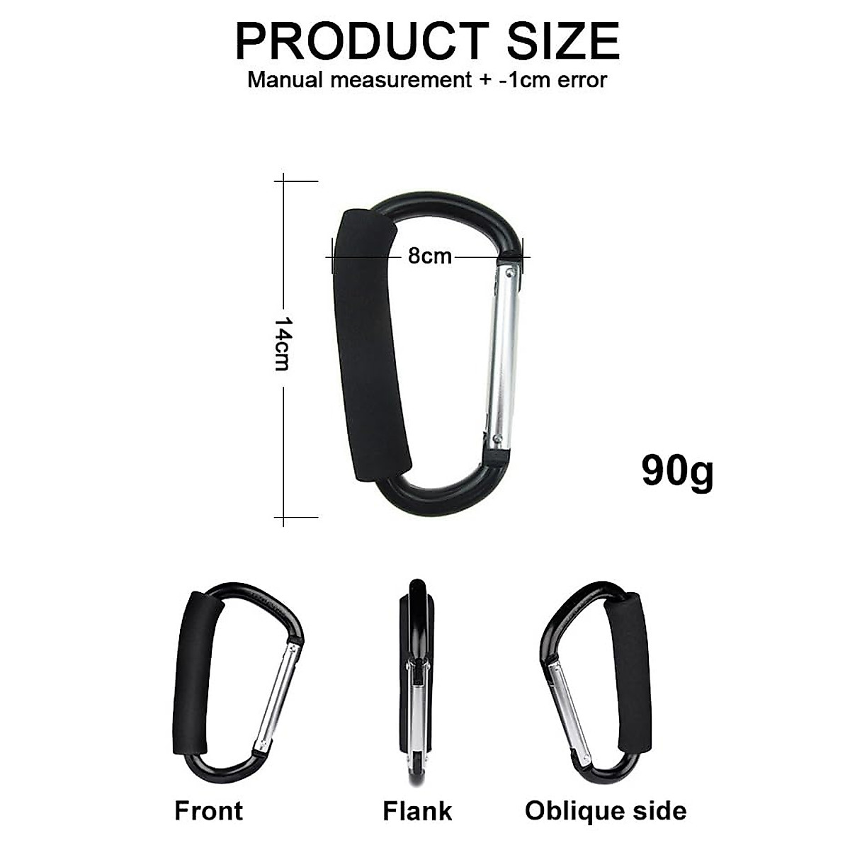 AKOAK Universal Stroller Hook Hanging Bag and Shopping, Large Hook Clasp Stroller Accessories - Easy Hanging Wallet, Diaper Bag, Shopping Bag, Toys, Sports Equipment - Pack of 2, Black