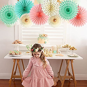 Mint Green Cream Pink Paper Fans Hanging Paper Honeycomb Decoration Baby Shower Bridal Shower Princess Mint Birthday Party Decorations