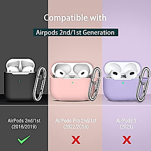 R-fun AirPods 2nd Generation & 1st Generation Case Cover with Cleaner kit and Earbuds Hook Cover (2Pairs),Soft Silicone Protective Case for Apple AirPods- Black