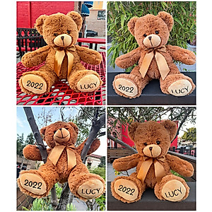 Personalized Stuffed Teddy Bear Gift for Her, Him, 16 Inch - Cute Custom Brown Bear with Your Name and Year on The Feet