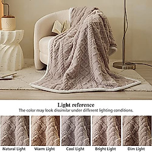 Simple&Opulence Sherpa Fleece Throw Blanket - Soft Fluffy Warm Cozy Plush Fuzzy Blanket with Elegant 3D Pattern for Couch Sofa Bed,Camel,30"x 40"