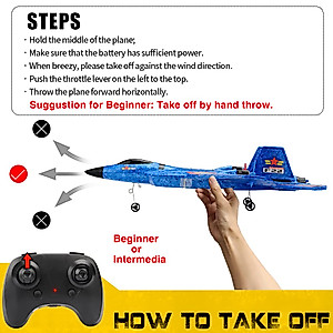 ANTSIR Remote Control Plane F-22 Raptor, 2.4Ghz Smart Gyroscope RC Airplane with Light Strip, Jet Fighter Toy Gift for Kids Beginner (Blue)