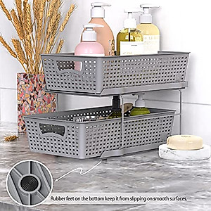 SimpleHouseware 2 Tier Bathroom Organizer Tray Pull-Out Sliding Drawer/Under-Sink Storage, Grey