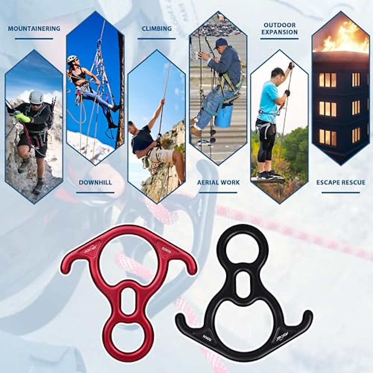 50KN Rescue Figure, 8 Descender Large Bent-Ear Belaying and Rappelling Gear Belay Device Climbing for Rock Climbing Peak Rescue 7075 Aluminum Alloy (Black)