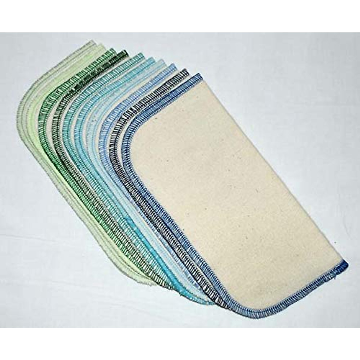 1 Ply Organic Flannel Baby Wipes 8x8 Inches Set of 10 Blues and Greens