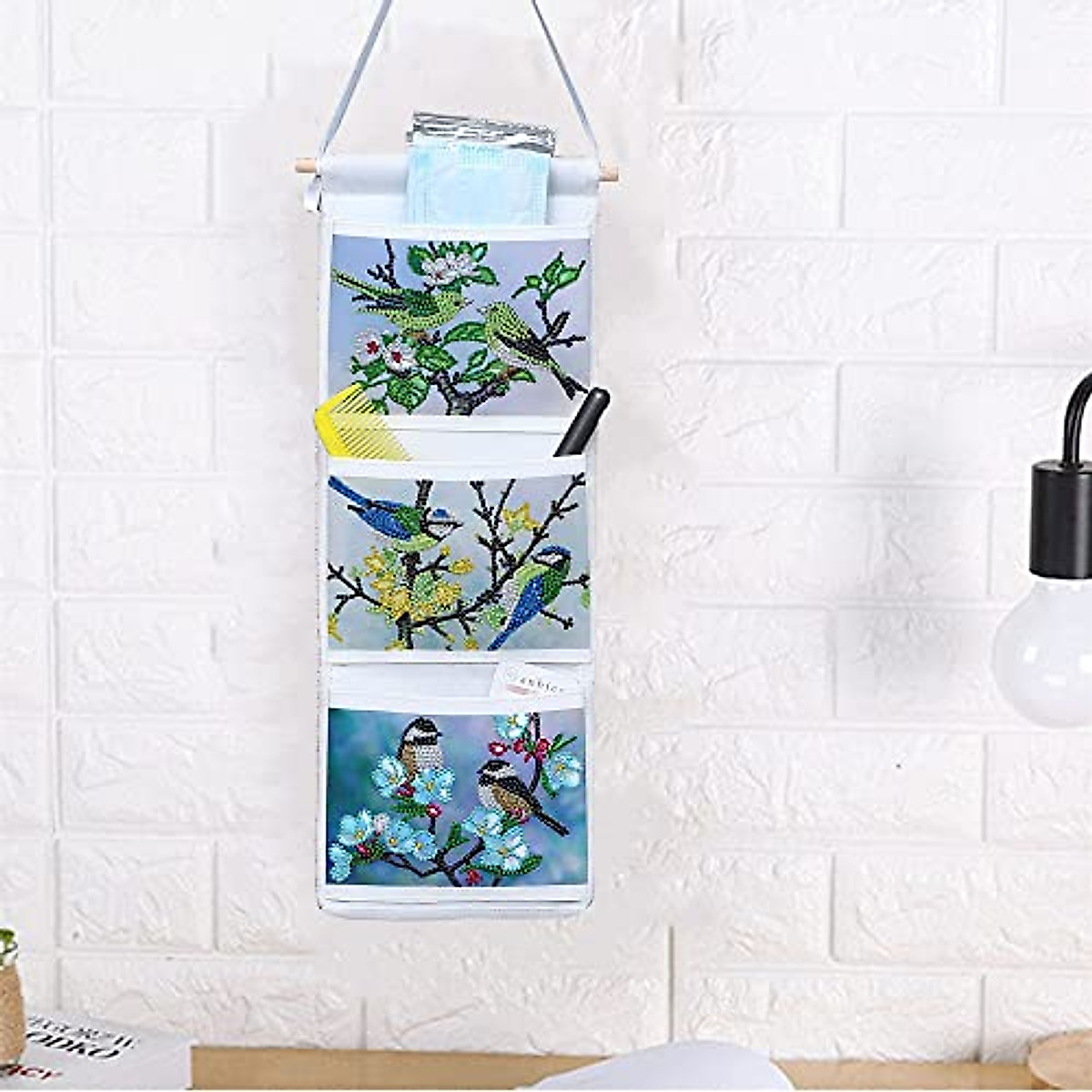 ZSNUOK 2PCS DIY 5D Diamond Painting Storage Bag Kits, Linen Fabric Storage Hanging Bag Door Wardrobe Bedroom Organizer 19 X 7 in