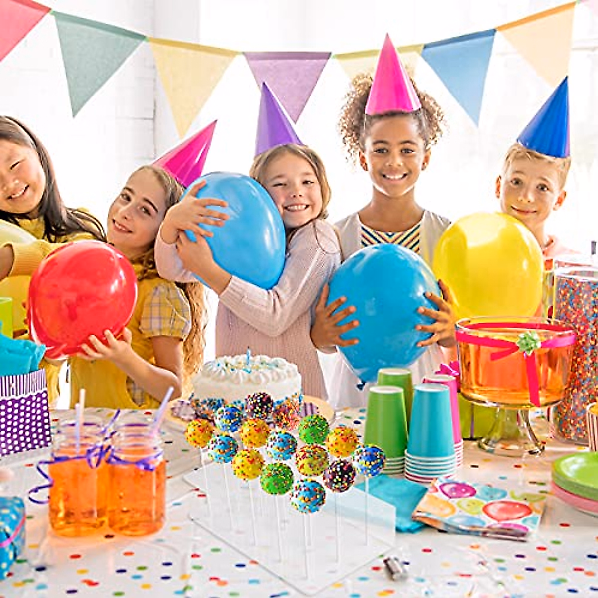 2Pack Upgraded Acrylic Cake Pop Display Stand 15 Hole Clear Acrylic Lollipop Holder with 50Pcs Lollipop Sticks, 50Pcs Packaging Bags and 50Pcs Gold Metallic Twist Ties