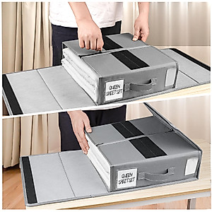 BIKTIC SheetCube Bed Sheet Organizers and Storage,4 Pack Sheet Folder Organizer (Queen or King Size), Linen Closet Organizer for Bedding Sheets,Duvet Covers and Pillow cases,Grey