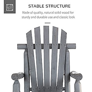 Outsunny Outdoor Wooden Rocking Chair, Rustic Adirondack Rocker with Slatted Seat, High Backrest, Armrests for Patio, Garden, and Porch, Small, Gray
