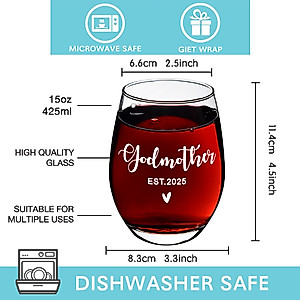 Pokolllee EST 2025 Godmother Proposal Gift for First Time Godmother, New Godmother EST 2025 Wine Glass Gift, New Godmother Pregnancy Announcement Wine Bag, Novelty Baptism Gifts for Godmother