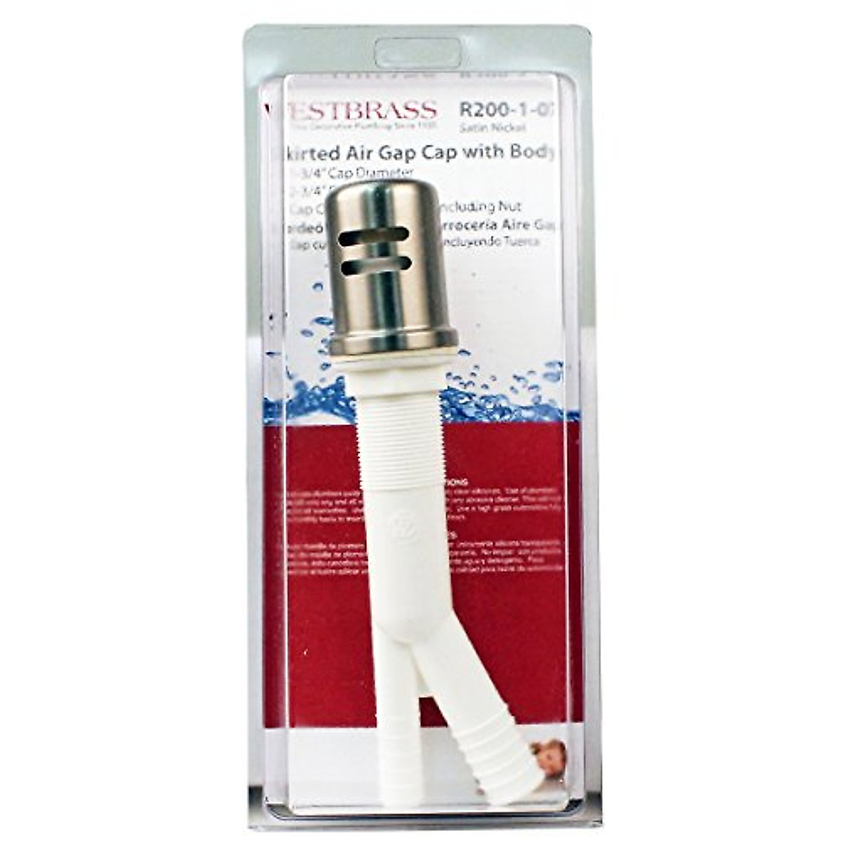 Westbrass R200-1-07 1-3/4" x 2-3/4" Solid Brass Air Gap Cap Kit, Skirted, Satin Nickel