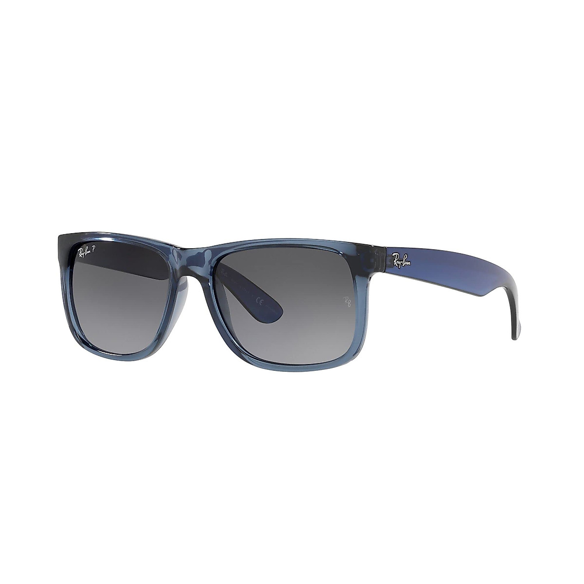 Ray-Ban RB4165 Justin Rectangular Sunglasses, Transparent Blue/Grey Gradient Polarized, 51 mm