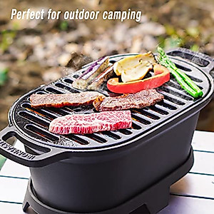 IronMaster M28 Hibachi Grill, Cast Iron Charcoal Grill, S'mores Maker Indoor, Portable Mini Grills for Tabletop, Camping, Outdoors, The Small Japanese Grill BBQ Cooking Surface 11" x 6.7 "