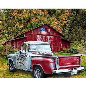 FlashPhoenix Quality Sewing Fabric - 35 x 44 Inch Digital Fabric Panel - David Textiles Southern Vintage Barn, Truck Scene