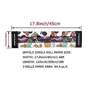 U'COVER Birthday Gift Wrapping Paper for Boys Kids Girls Baby Shower Wrapping Paper Roll 3 Styles Cartoon Dinosaur Monster Car for Holiday Anniversary