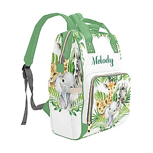 Yeshop Jungle Safari Animals Nuetral Personalized Diaper Bag Backpack Tote with Name,Custom Travel Nappy Mommy Bag Backpack for Baby Girl Boy Gift, 10.83 inches * 6.69 inches* 15 inches