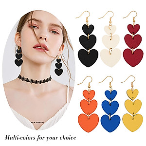 Jagucho Leather Earrings Dangle for Women, Lightweight Heart Earrings Drop (Black 42)