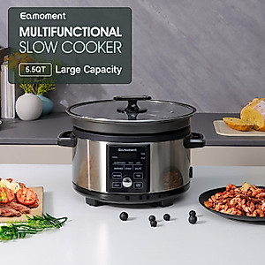 Eamoment 5.5QT Programmable Slow Cooker With Timer,Non Stick Aluminum Alloy Liner.SLOW COOK HIGH/SLOW COOK LOW/WHITE RICE/STEAM/SAUTE/WARM/DELAY,and Other Practical Functions