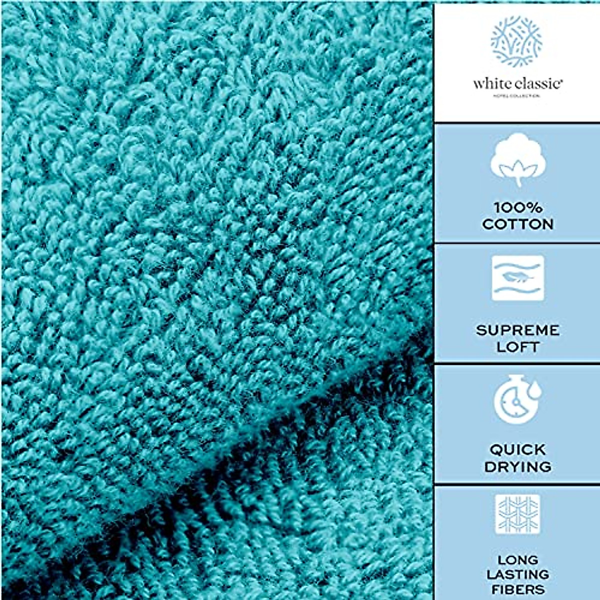 White Classic Luxury Hand Towels | 6 Pack Luxury Bath Mat | 2 Pack Bundle (Aqua)