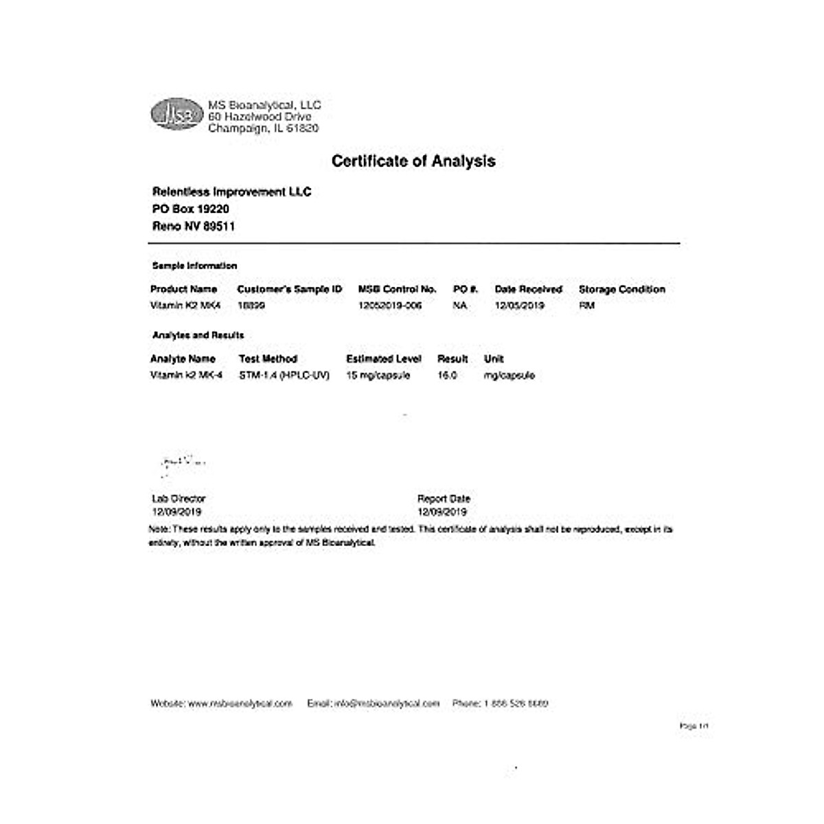 Relentless Improvement Vitamin K2 Mk4 Vegan Naturally-Derived 90 vegicapsules