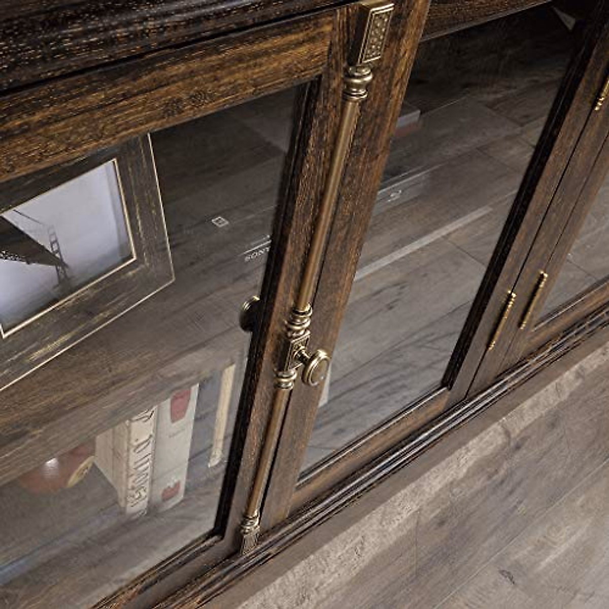 Sauder Barrister Lane Storage Credenza, for TVs up to 70", Iron Oak finish