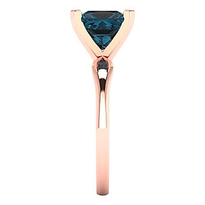 Clara Pucci 2.5 ct Princess Cut Solitaire Natural London Blue gemstone Bridal Designer Anniversary Engagement Ring in Real 14k Rose Gold