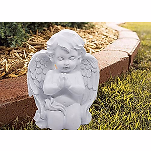 Kneeling Praying Cherub Angel Statue Figurine Indoor Outdoor Home Garden Guardian Decorative Church Boy Girl Baptism Wings Angel Statue Sculpture Memorial Statue, White, 6.25" x 5"