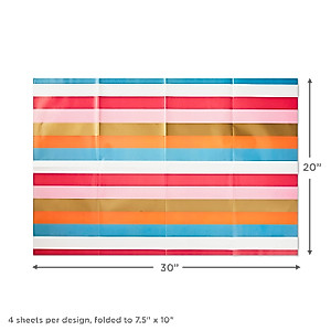 Hallmark Pink Flat Wrapping Paper Sheets with Cutlines on Reverse (12 Folded Sheets with Sticker Seals) Spring Flowers, Stripes, Hearts for Valentine's Day, Easter, Mother's Day, Bridal Showers