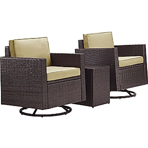 Crosley Furniture KO70058BR-SA Palm Harbor Outdoor Wicker 3-Piece Seating Set (2 Swivel Chairs and Side Table), Brown with Sand Cushions