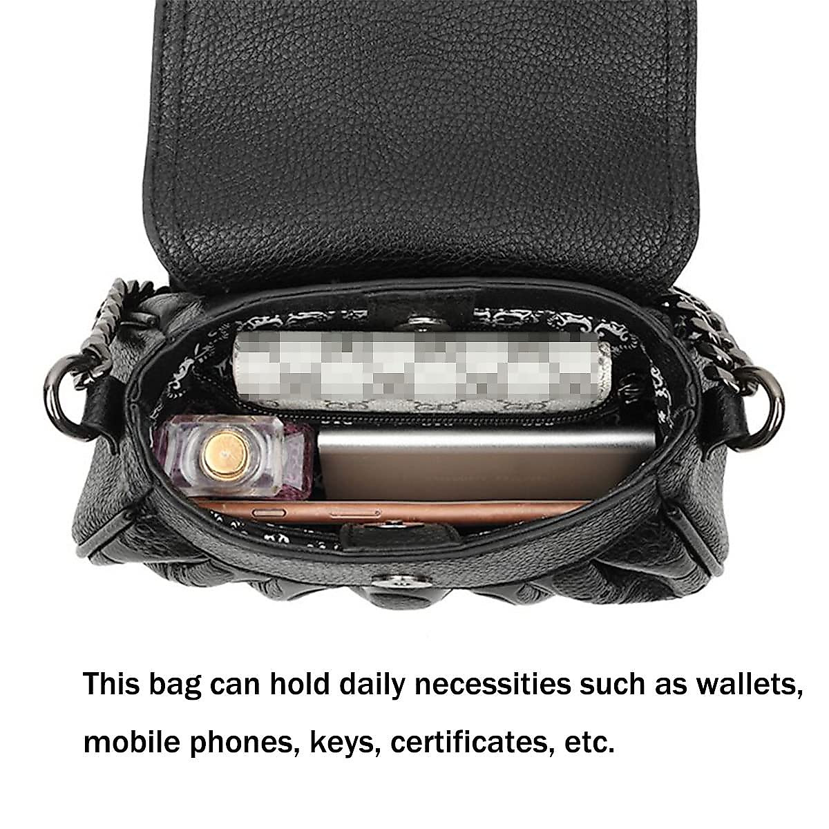 XingChen Women Studded Skull Gothic Crossbody Shoulder Bag Travel Leather Small Handbag Cellphone Purse(Black)