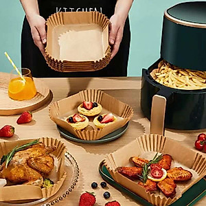 Air Fryer Disposable Paper Liner, Large 100 pcs 10.7Inch Square Non-Stick Air Fryer Parchment Paper Liners, Thickened Waterproof Oil-Proof Baking Paper (10.7, Brown Square)
