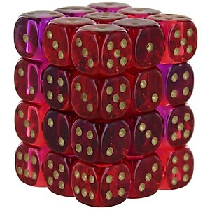 Chessex Dice Set – 12mm Gemini: Translucent Red-Violet/Gold Dice Block – Dungeons and Dragons D&D DND TTRPG Dice – Includes 36 Dice – D6