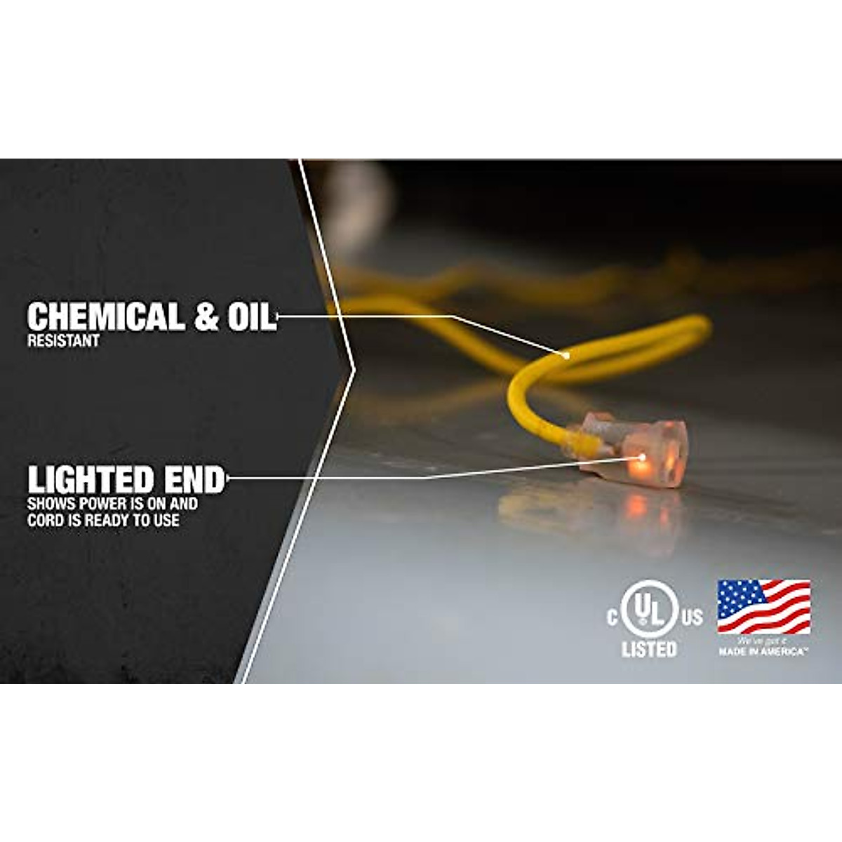 Coleman Cable 14880002 1488SW0002 14/3 Insulated Outdoor Extension Cord with Lighted End, 50-Foot, Feet, Yellow