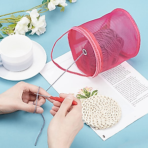 NBEADS 2 Pcs Empty Mesh Yarn Bags, Portable Knitting Bag Organza Storage Cases Tote Bags Crochet Thread Sewing Accessories for Yarn Storage (Fuchsia and Purple)